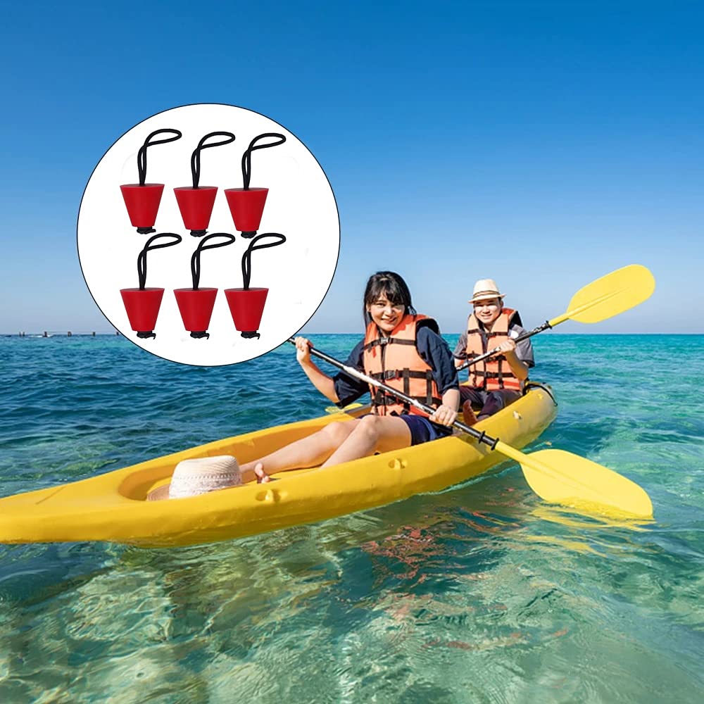 MEMOVAN 6pcs Universal Kayak Scupper Plug Kit, Rubber Scupper Plugs Canoe Boat Drain Holes Stopper Bung with Lanyard (Red)