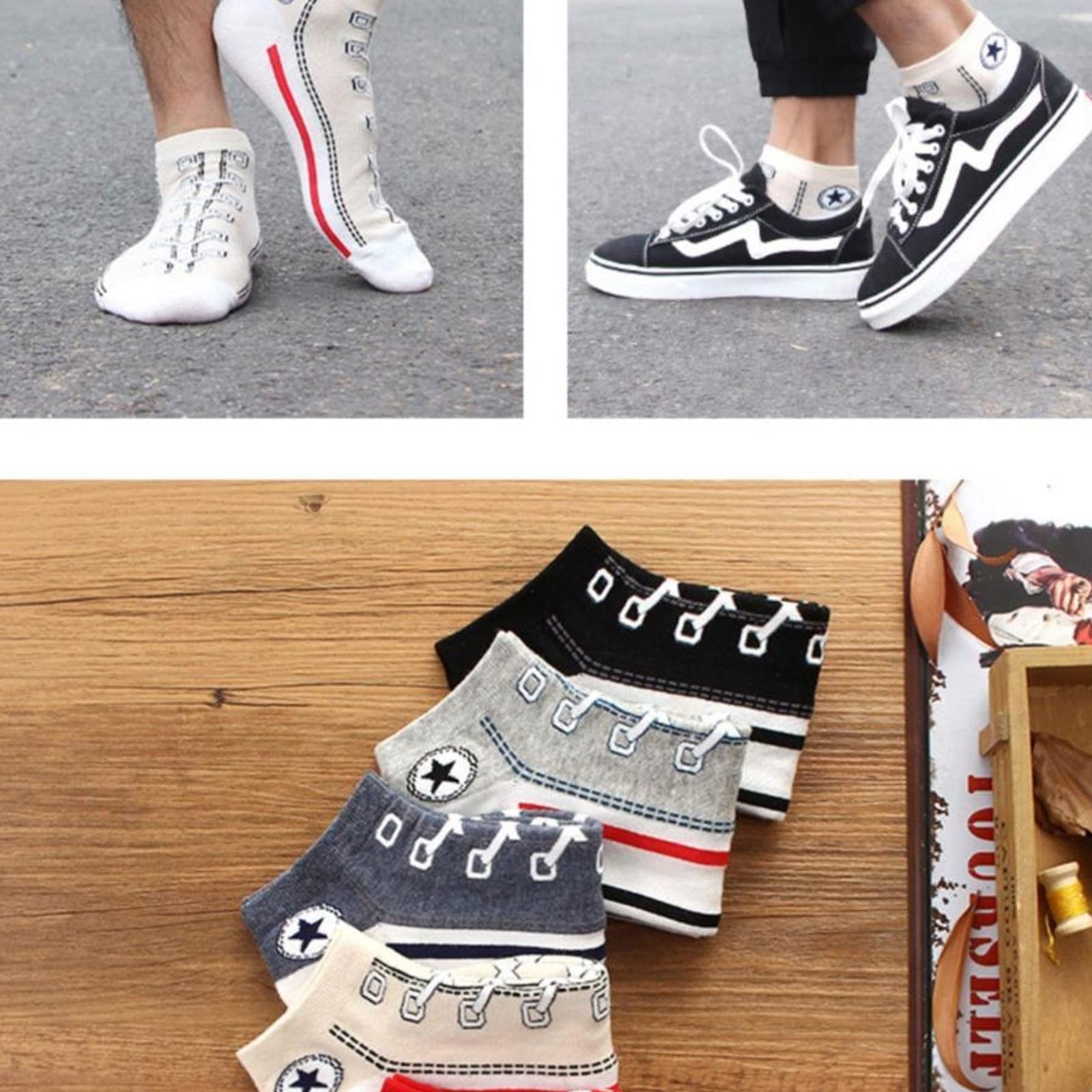 Men's Women's White Socks Cotton Breathable Multi Style Personalised Fake Shoes Socks 10 Pair Value Set Low Cut Socks, Fashion Style Socks
