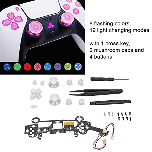 Multi Colors Luminated Dpad Thumbstick Trigger, Sturdy Modified 19 Modes 8 Colors Symbols Buttons DTF LED Kit for PS5