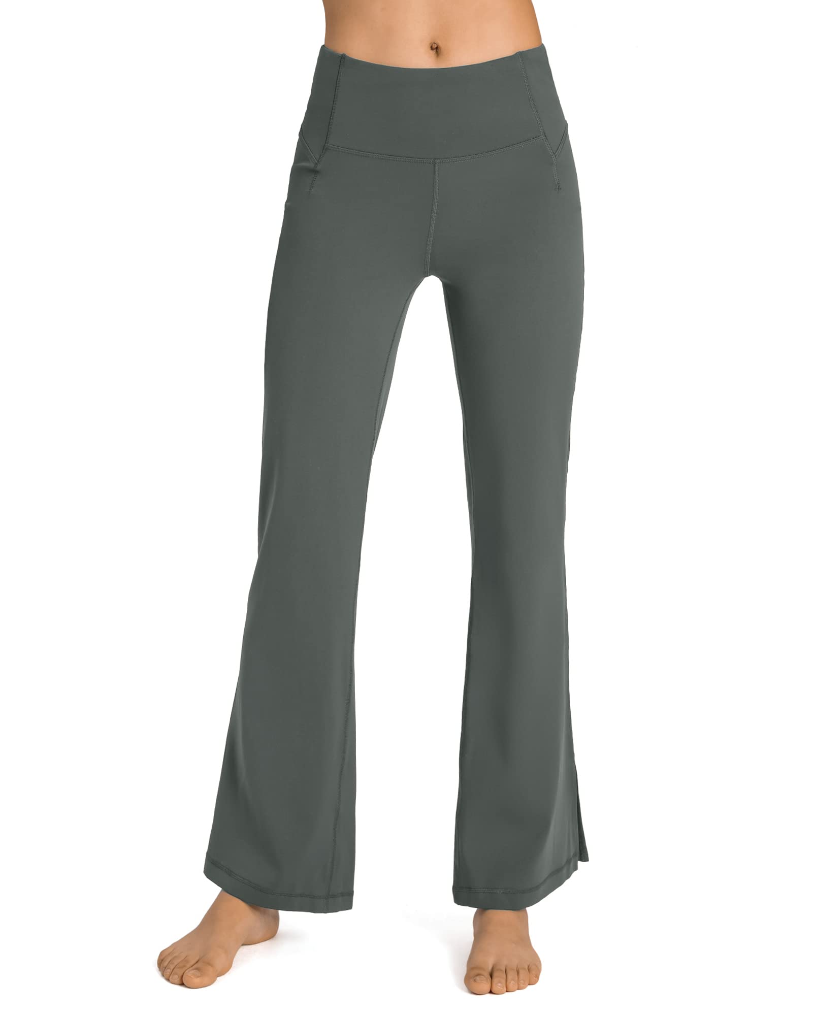 NOSEKOON Women’s Flare Yoga Leggings Split Hem High Waisted Casual Bootleg Pants Tummy Control Bootcut Pants Brown