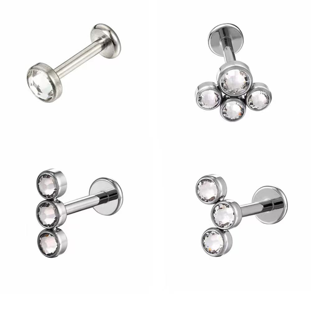 Piercingpops 6PCS 16G Tiny CZ Crystal Labret Piercing Stainless Steel Tragus Helix Lip Monroe Body Piercing Stud (6pcs Crystals Style) (Crystals Style)