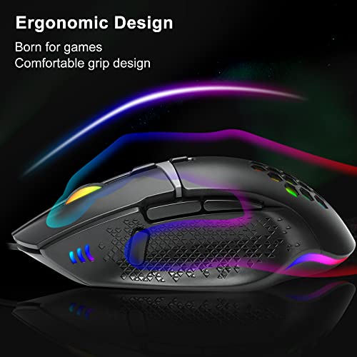 KBCASE Wired Gaming Mouse, PC Gaming Mice, Adjustable 7200 DPI, 7 Programmable Buttons Mouse for Laptop RGB Backlit Computer Mouse for Laptop Windows/PC/Mac/Gamer
