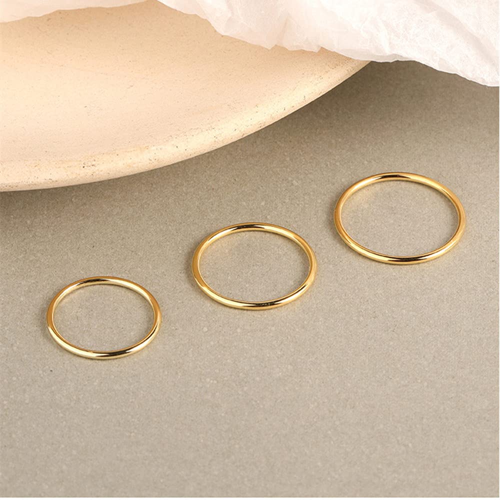 LuckyAmor 3pcs Stainless Steel Stackable Rings for Women Band Rings Knuckle Finger Stacking Ring 1mm Wide Cute Thin Titanium Wedding Rings Smooth Polished Silver/Gold Tone Size 6-9
