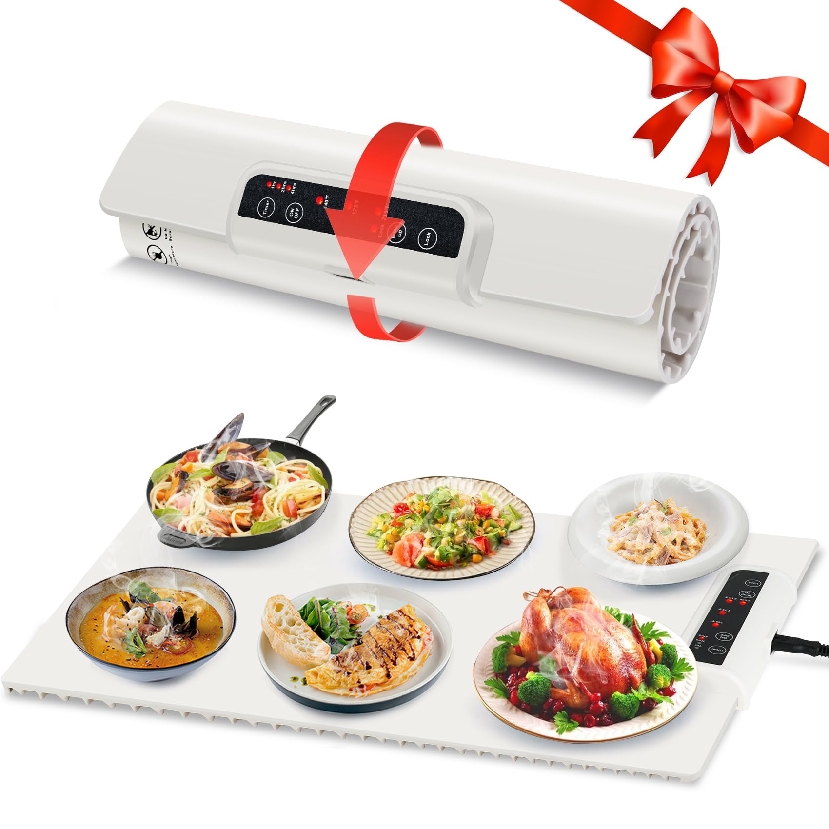 Warming Mat for Food - Full Surface Heating Food Warmer Mat with 3 Temperature Settings, Rollable & Portable, Auto Shut-Off - Electric Warming Tray for Gatherings,Parties,Everyday Use