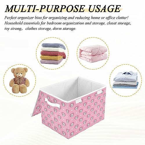 JUNZAN Rubber Duck Heart Valentine Pink Storage Bins with Lids Collapsible Clothes Toys Storage Box with Handle Closet Organizer Home Decor Office Basket