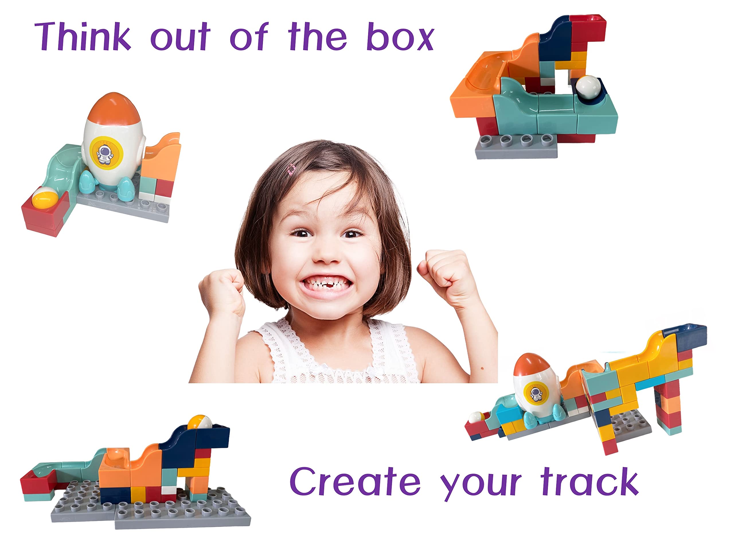 Moritiz Marble Run Building Block Toy Set, Gravity Marble Maze, Marbles for Kids, 71 pcs, Rocket Theme, Big Bricks, Compatible with Others Block, STEM Educational Toys. Starter Set for