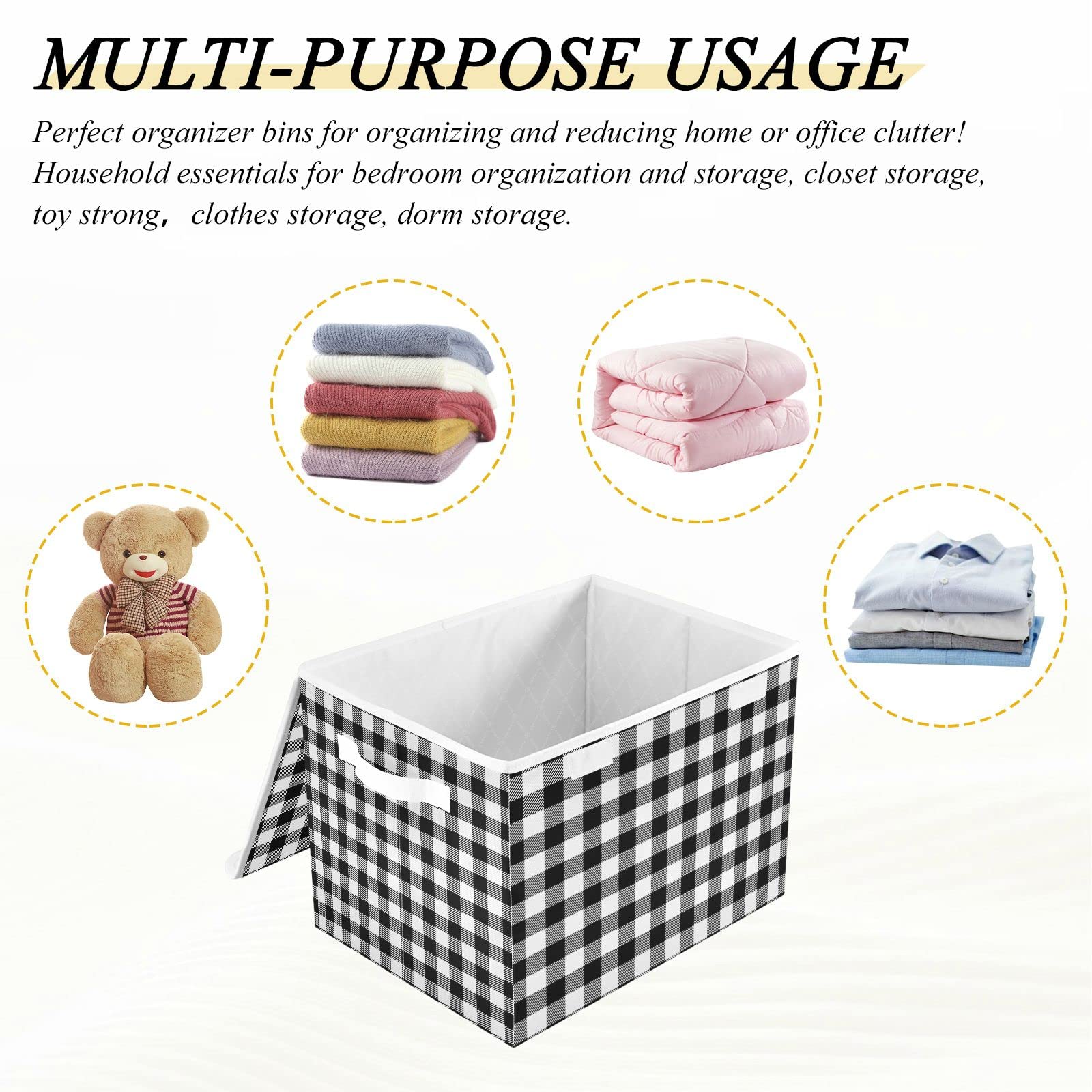 Kigai Storage Basket Buffalo Plaid Storage Boxes with Lids and Handle, Large Storage Cube Bin Collapsible for Shelves Closet Bedroom Living Room, 16.5x12.6x11.8 In