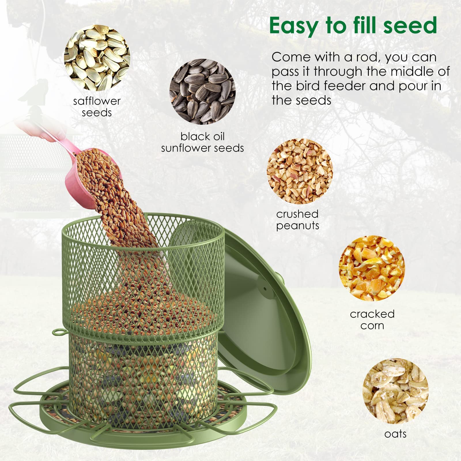 Outdoors Hanging Metal Bird Feeder: Digipettor 4 lbs Large Capacity Mesh Squirrel-Proof Wild Bird Seed Feeder for Garden Yard Outdoors Decoration, Green