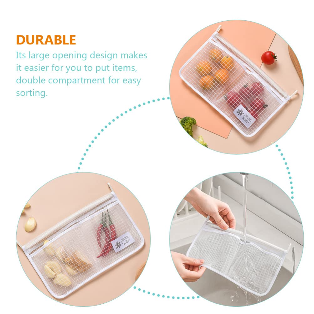Mobestech 3pcs Hanging Storage Mesh Bag Kitchen Storage Bag Mesh Kitchen Organizer Mesh Bag Door Hanging Organizer Fridge Hanging Mesh Bag Room Organization Pp White Storage Net Two Grids