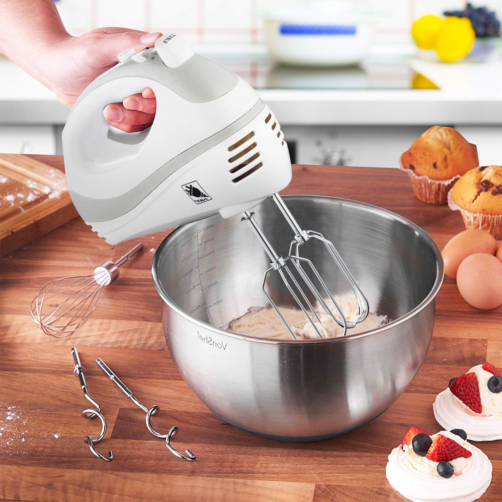 J-Jati Cake Mixer Hand Mixer Electric Cake Beater 5 Speed Powerful Handheld Mixer Food, with Turbo and Easy Eject Button, Beaters and Dough Hooks included Whipping Batter (Black)