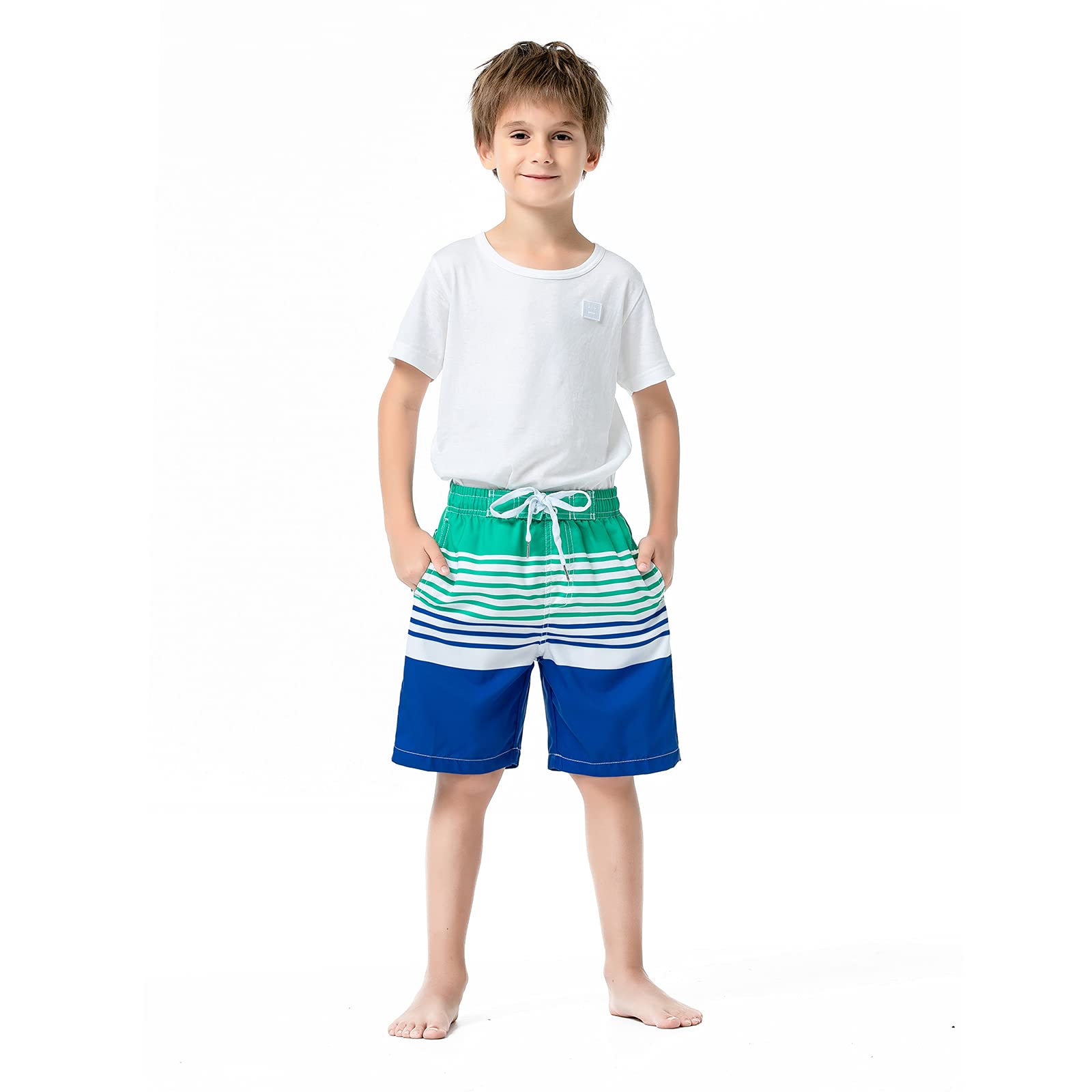 Kute 'n' Koo Boys Swim Trunks, UPF 50+ Quick Dry Striped Boys Swim Shorts, Boys Bathing Suit (14/16, T2)