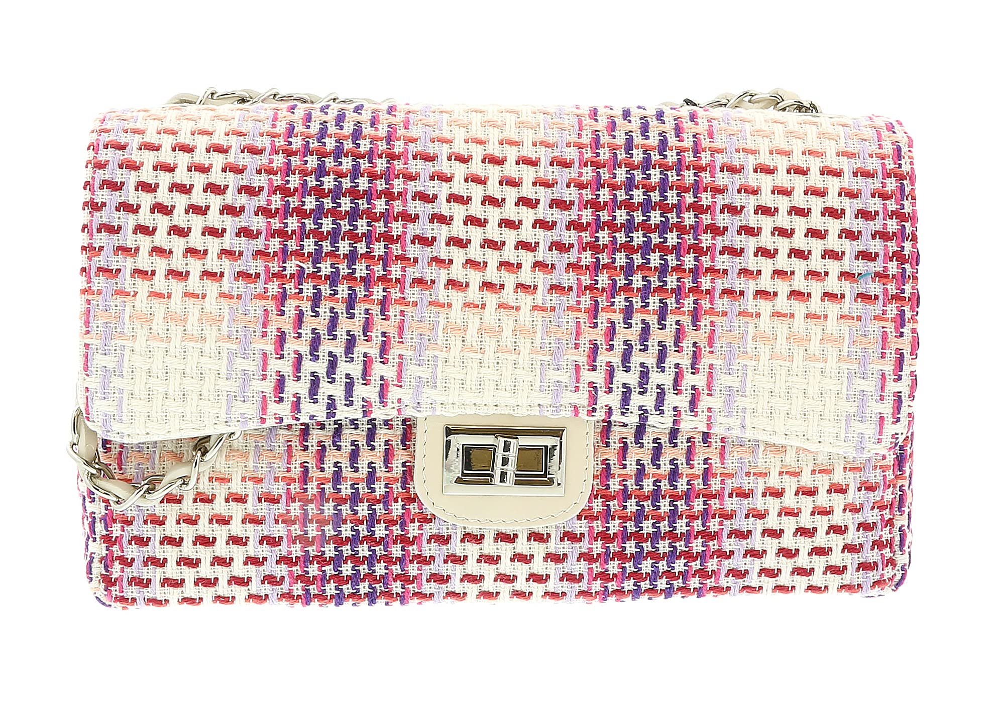 Pierre Cardin Medium Pink Tweed Medium Curb Chain Shoulder Bag for womens