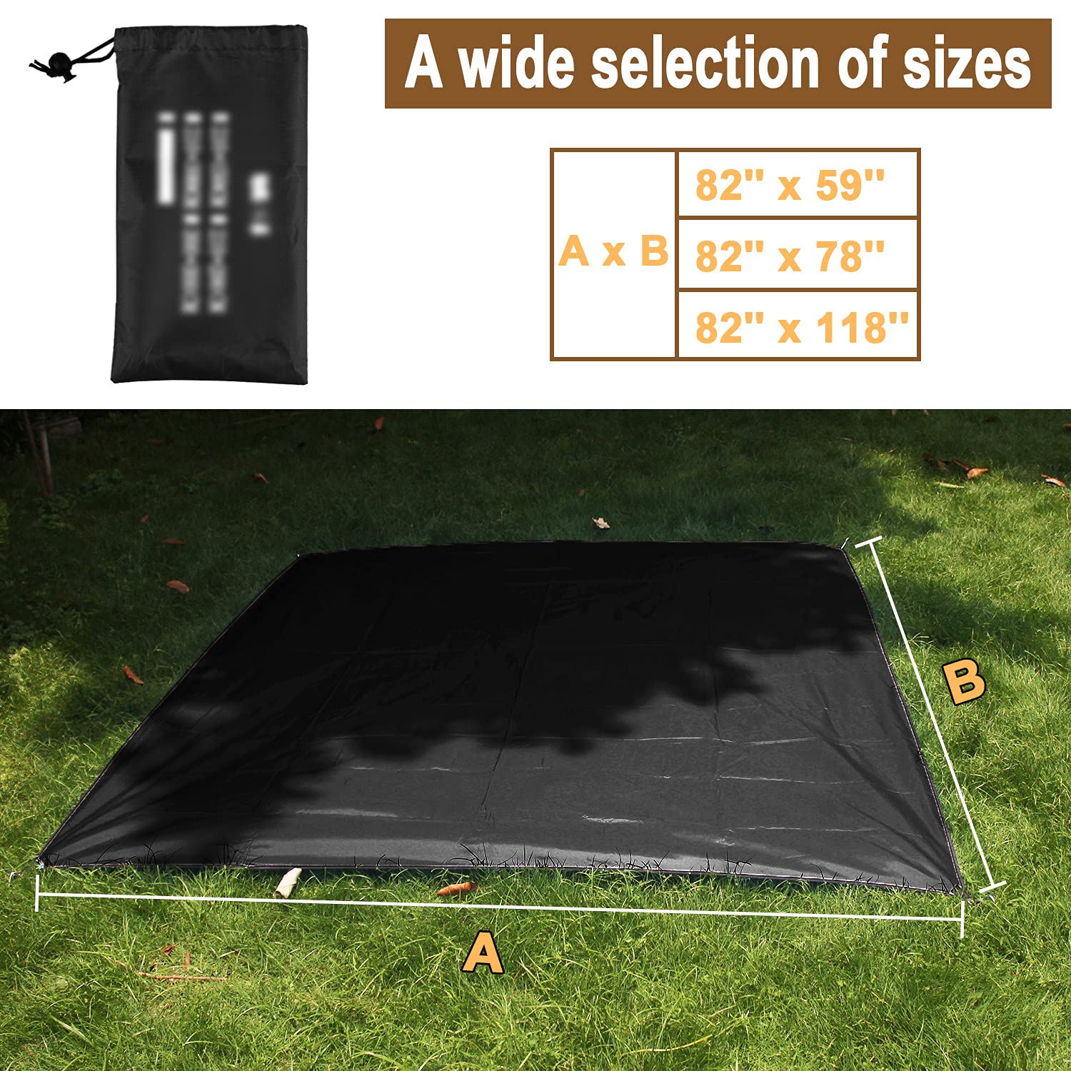 KRATARC Outdoor Beach Mat Blanket Picnic mat Water-Resistant Tarp (Black, 82" x 118")