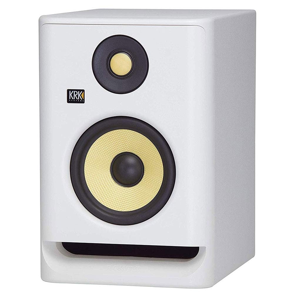 KRK RP5G4WN Rokit Gen4 5'' Powered Studio Monitors (Pair) White Noise Edition w/AxcessAbles Speaker Stands, Isolation Pads, Audio Cables and eStudioStar Polishing Cloth