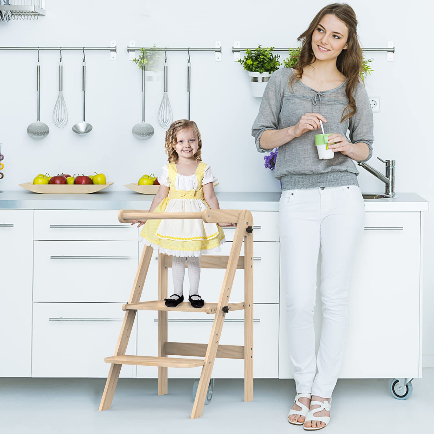 Kitchen Step Stool for Toddlers, Wooden Toddler Steps for Kids Kitchen Helper, Kids Montessori Learning Stool,Baby Standing Tower for Counter,Children Standing Helper