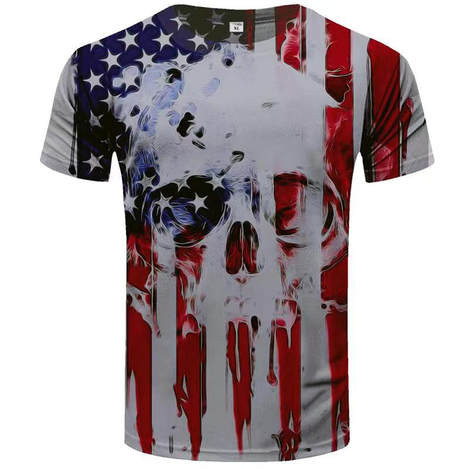 Mens Shirts Casual Summer Slim Fit Summer 3D Digital Printing Independence Day Funny Compression Graphic T-shirt Short Sleeve Blouse Red