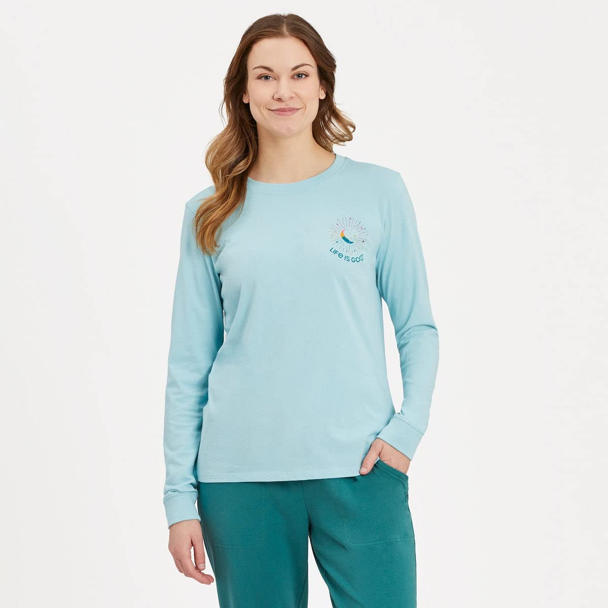 Life is Good Women's Long Sleeve Crusher-Lite T-Shirt (Tie-Dye Day and Night - Beach Blue, Small)
