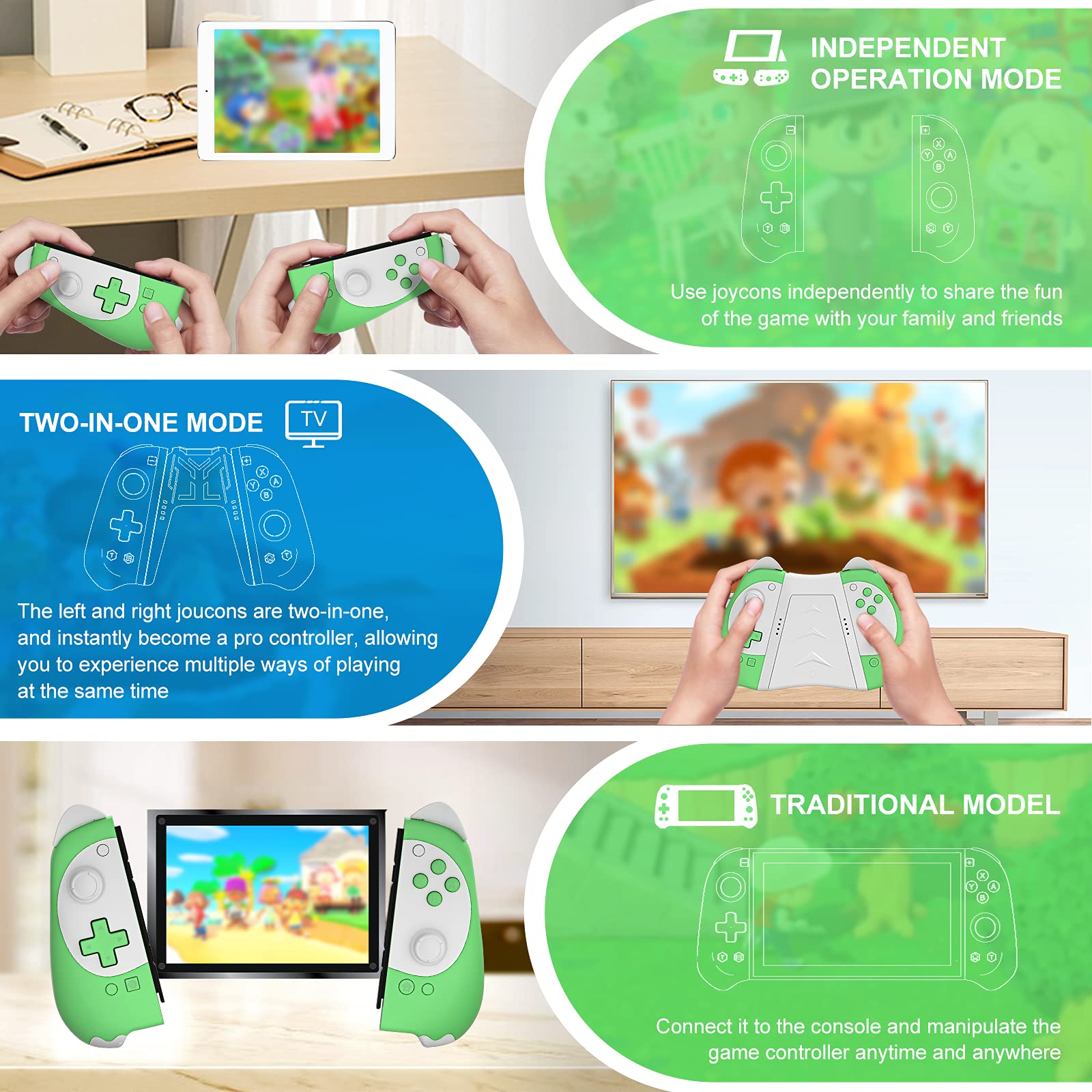 KINGEAR Controller for Nintendo Switch, Cat Switch Controller for Women Men Gifts, Wireless Joypad for Nintendo Switch, Kawaii Accessories Left and Right Controller with Six Gyro Axis/Dual Vibration