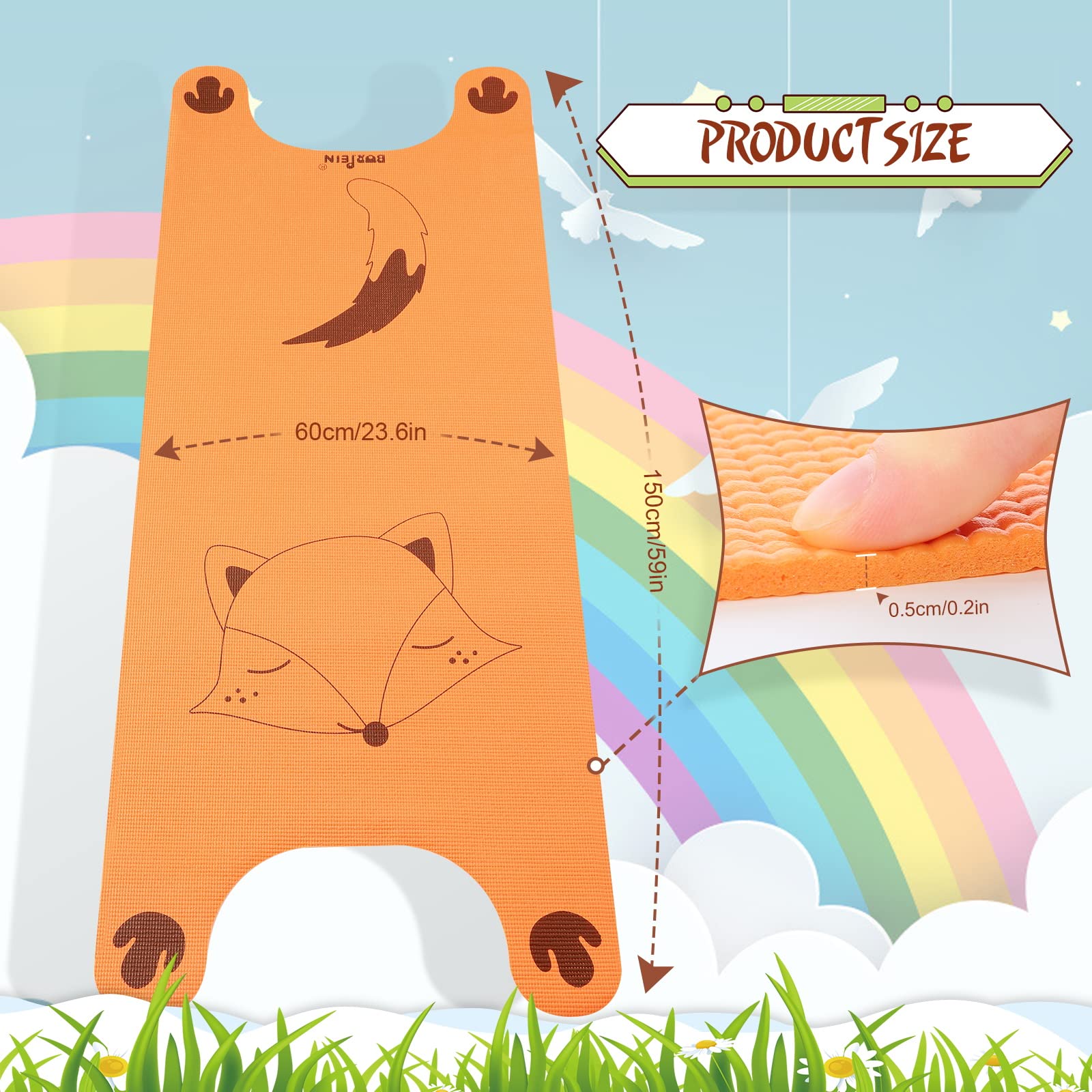 Kids Yoga Mat, Non Slip Playmat Excercise Mats 5mm Thick, Unique Fox Design Yoga Mats, Multi Purposed Mats