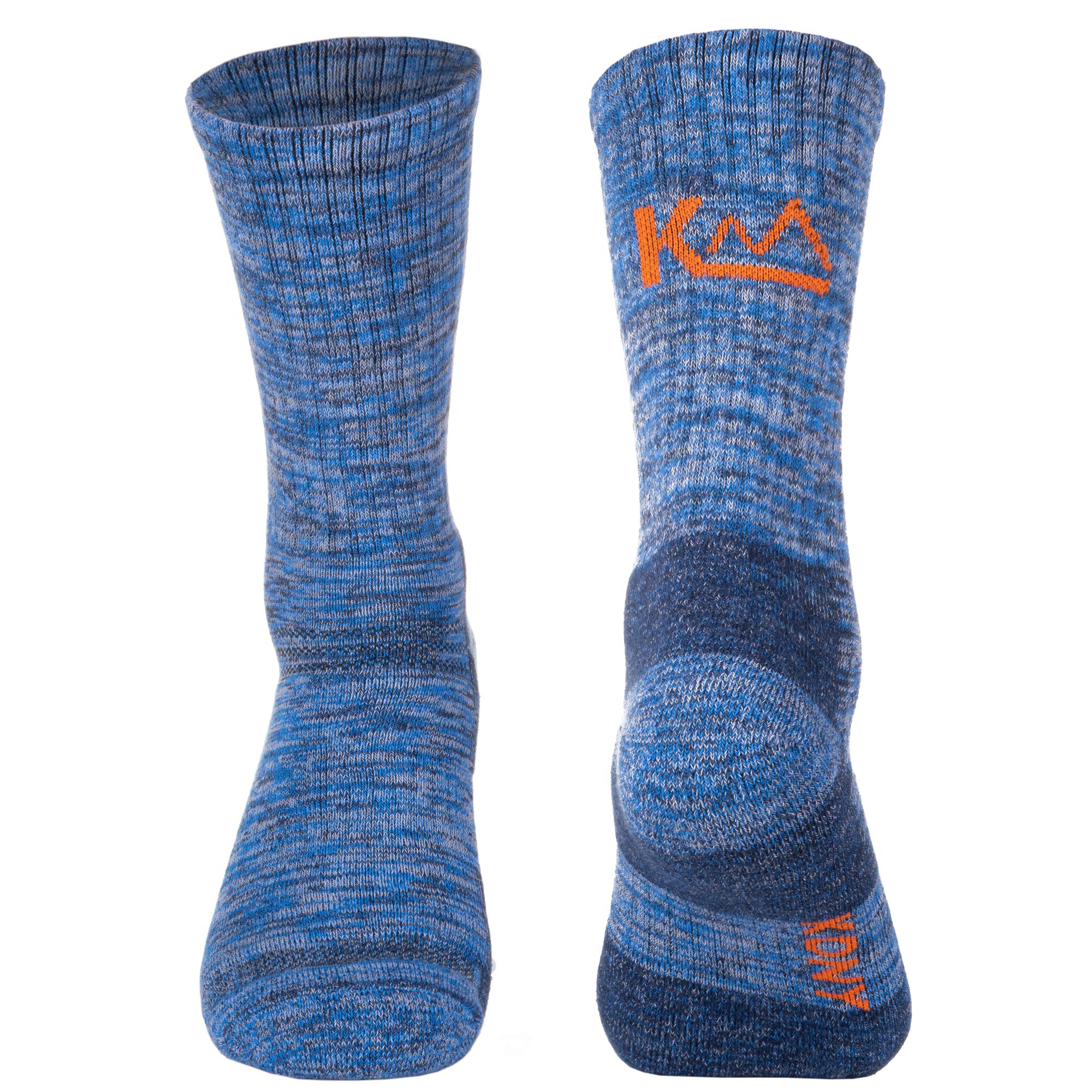KONY Men's Cotton Hiking Socks, 5 Pairs Moisture Wicking Thick Cushioned Walking Mid Crew Socks, Size 12-14(Mix-1, Large)