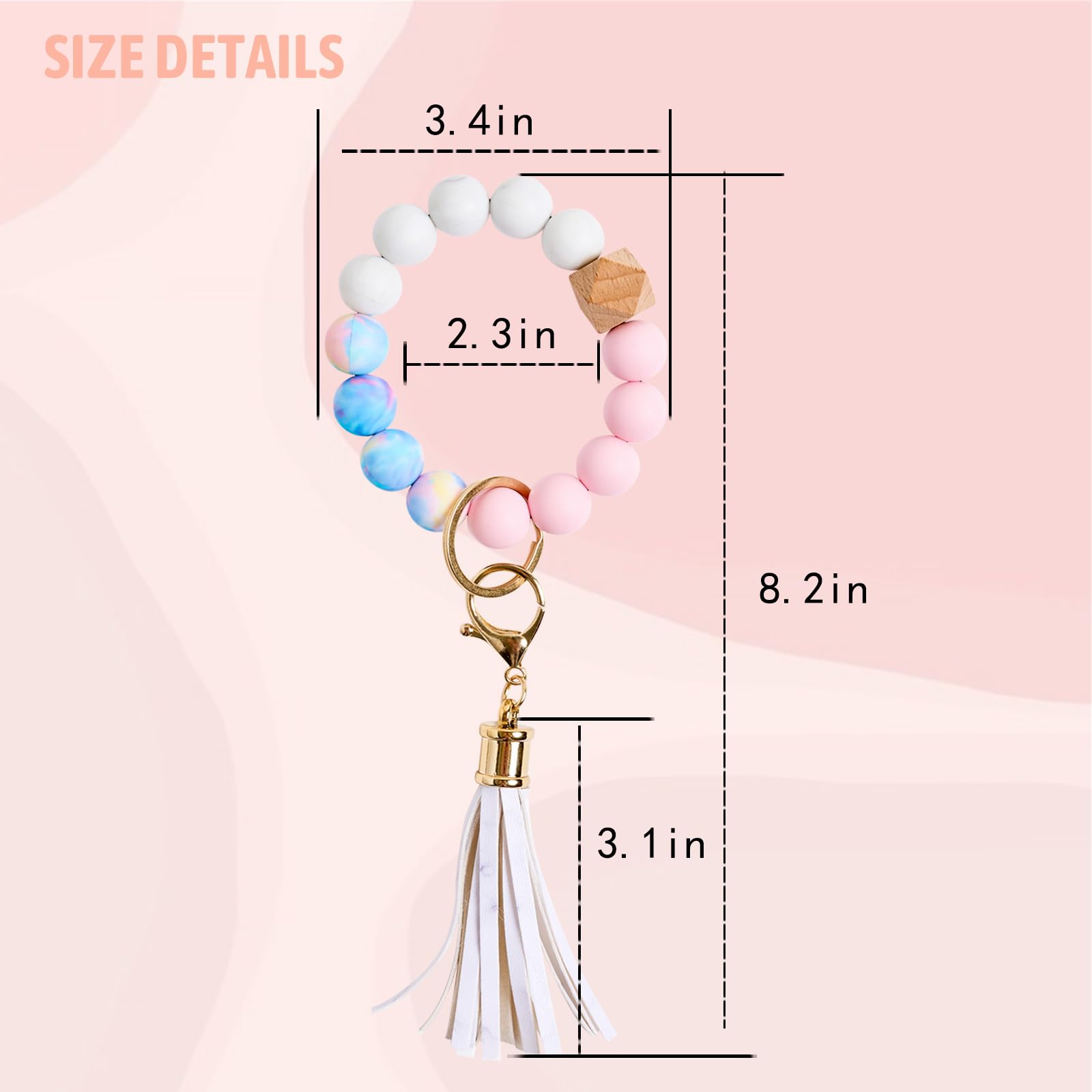 METURE Keychain Bracelet with Personal Alarm Wristlet Key Ring Keychain Accessories 9pcs Key Chains Silicone Beaded Elastic Bangle Keyring for Womens