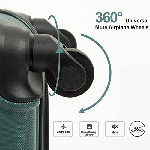 Travelhouse Hard Shell Luggage Set: Lightweight Carry-On with Silent Airplane Spinner Wheels, TSA Lock and Cool Rolling Design - Ideal for Business Trips and Back to School (Green)