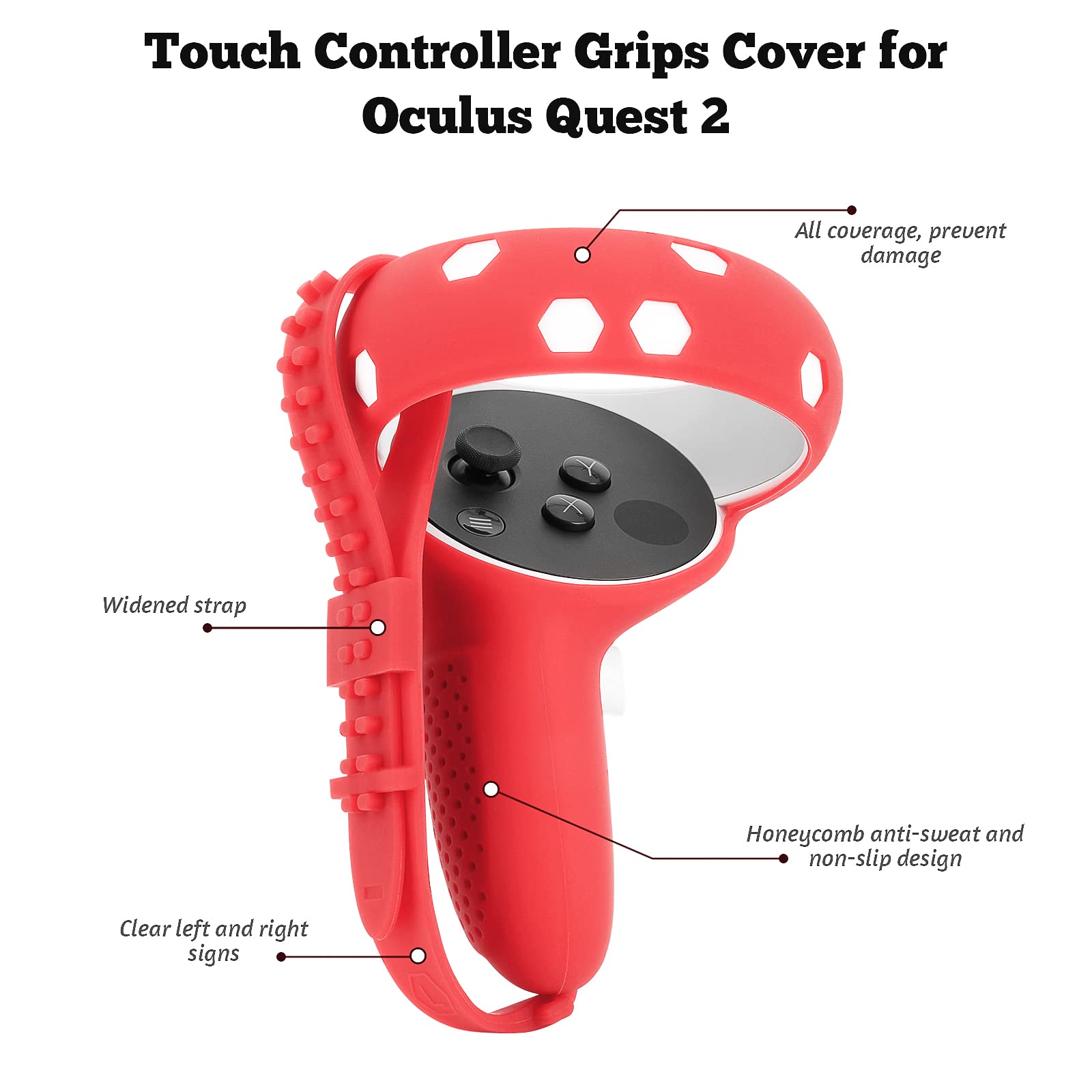 Kuways Design Silicone Touch Controller Grip Cover for Oculus Quest 2 Accessories, Anti-Throw Protector with Adjustable Knuckle Straps, Full Cover Handle Sleeve (Watermelon Red)