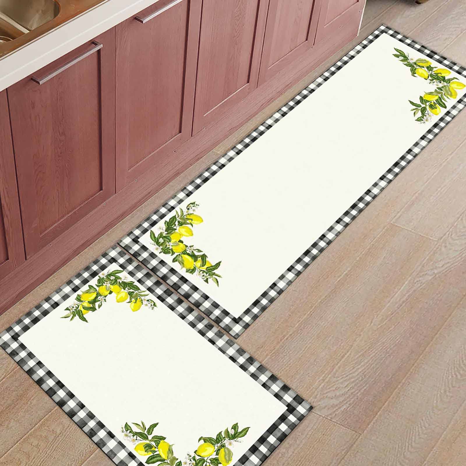 Lemon Kitchen Mats and Rugs Set, 2 Pcs Kitchen Mats for Floor, Non slip Kitchen Mat Waterproof Machine Washable Kitchen Rugs, Home Decor for Kitchen, Office, Laundry (19.7x31.5in+19.7x63in)
