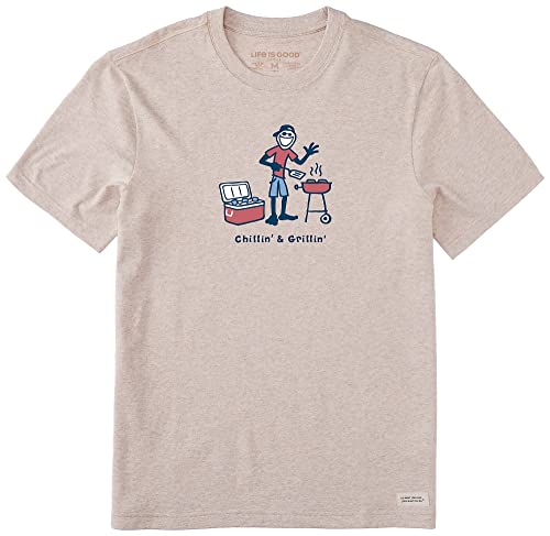 Life is Good. Men's Jake Chillin and Grillin Crusher Tee, Heather Almond