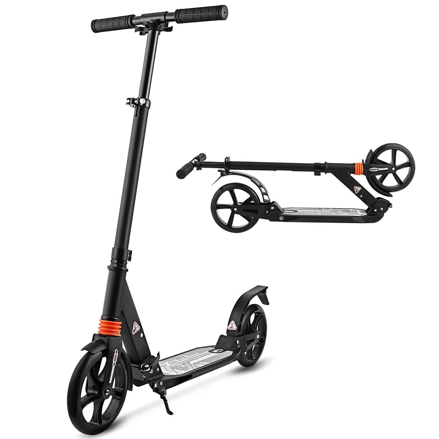 Kids/Adult Scooter with 3 Seconds Easy-Folding System, 220lb Folding Adjustable Scooter and 200mm Large Wheels (Black)