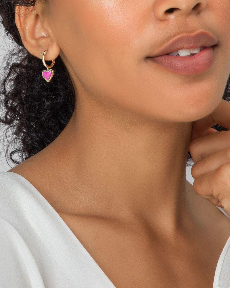 Kendra Scott Ari Heart Huggie Earrings in Gold Iridescent Drusy