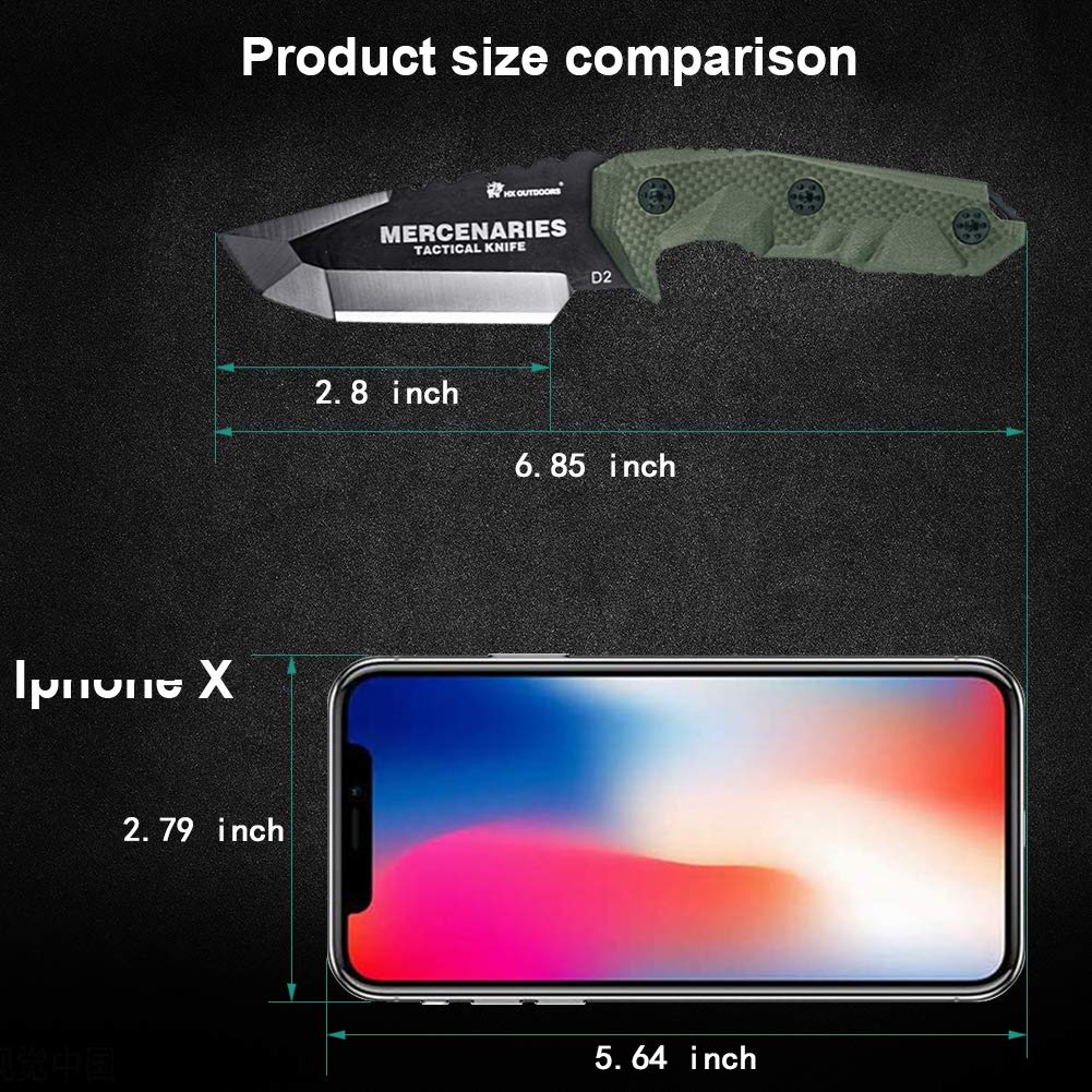 HX OUTDOORS - Small fixed blade Tanto knives with Kydex sheath made D2 Steel and G10 Handle