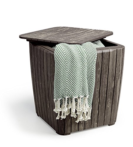 Keter Resin Luzon Outdoor Table with Extra Hidden Storage for Cushions and Patio Decor, Brown Wood Look