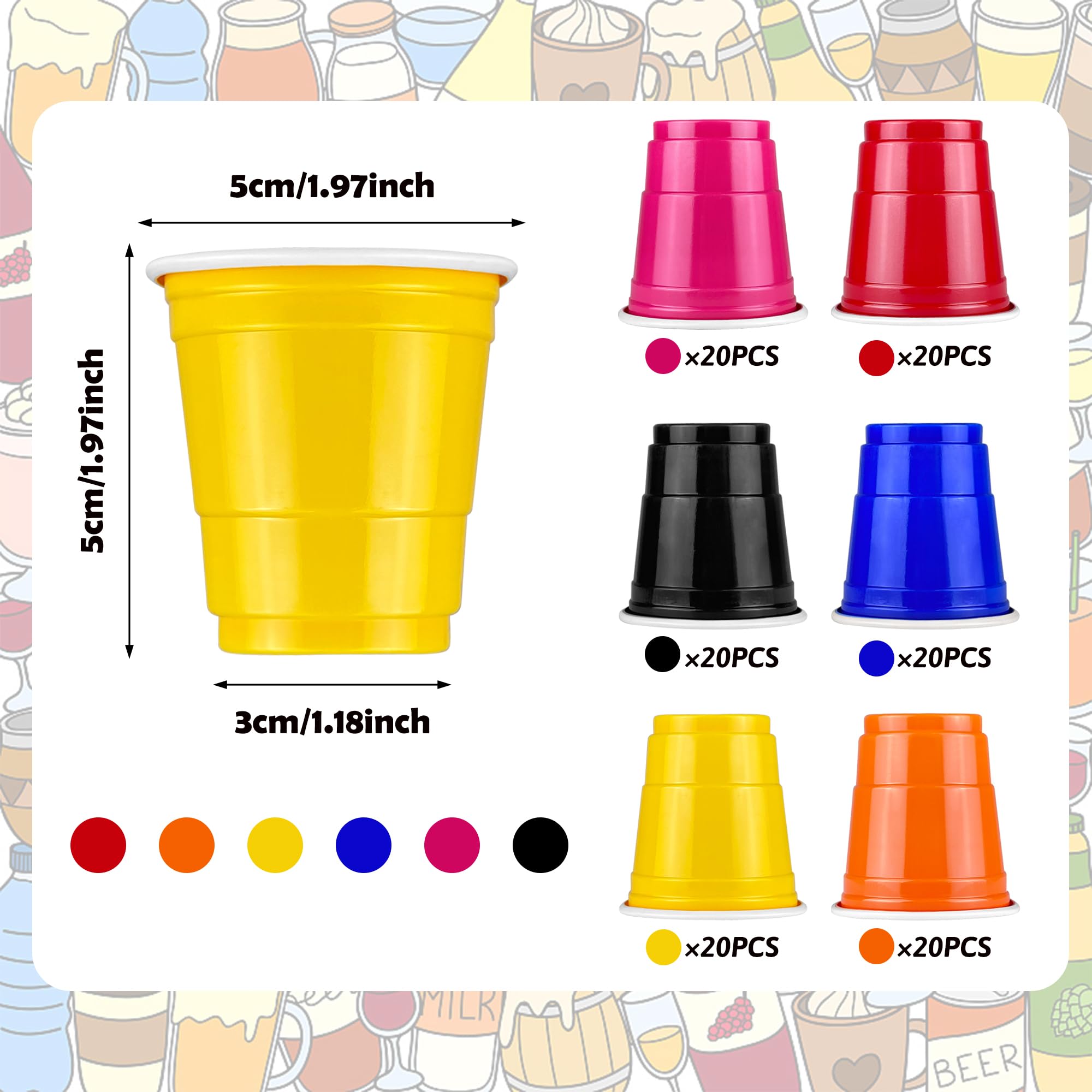 TOSPARTY 120Pcs 2oz Mini Disposable Plastic Cups Mini Multicolor Party Cups Small Plastic Cups Multicolor Party Cups for Tastings Sample Birthday Wedding Graduation Party Supplies