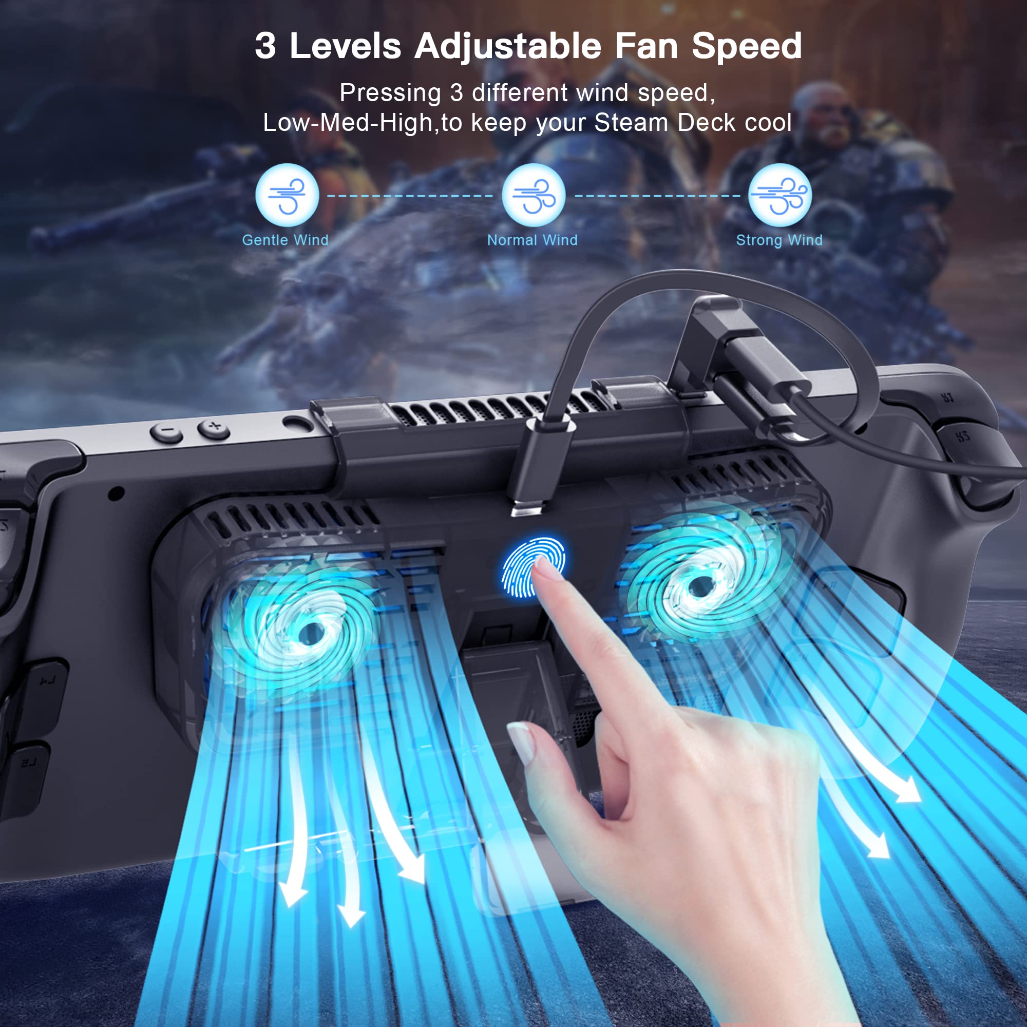 RTTACRTT 3 in 1 Cooling Fan with Kickstand for Steam Deck,Compatible with Steam Deck/NSW/NSW OLED Mode,3 Diverse Wind Modes and Dual Cooling Fans Adjustable Speed Efficient Cooling System