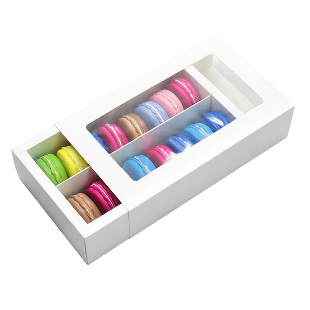 KINGREE 20 PCS Macaron Cake Boxes with Clear Display Window Macarons Container or Packaging Box Kit for Chocolate Mini Cupcakes Cookies or Muffins(Double Row-White)