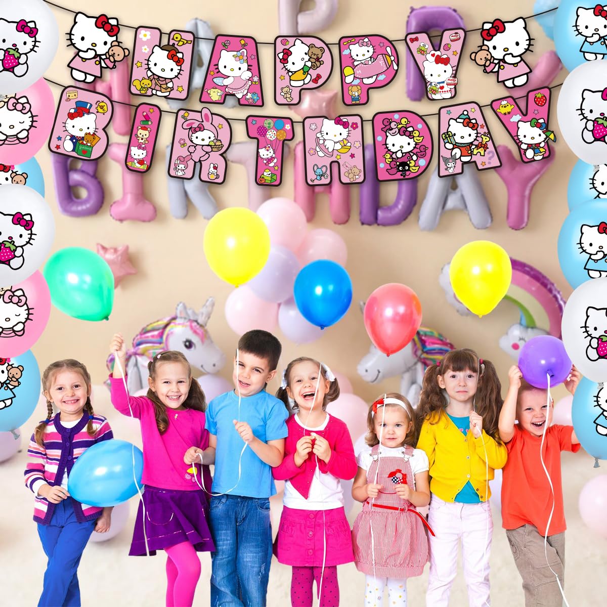 Kitty Birthday Decorations, Hello Kitty Birthday Party Supplies Include Banner, Ballons, Tablecloth, Cake Toppers, Cupcake Toppers, Plates for Kitty Themed Party