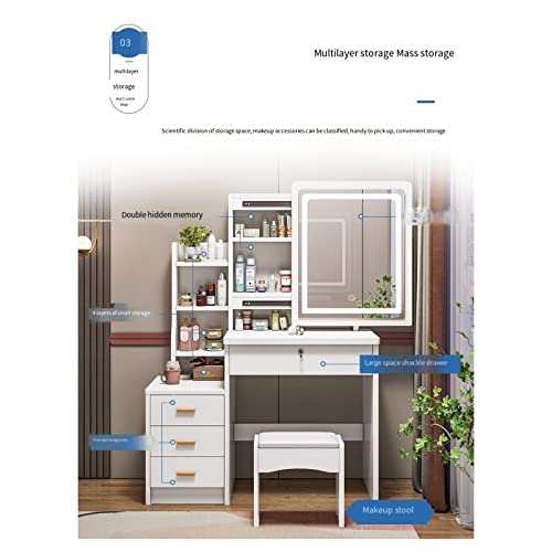 Vanity Set with Lighted Mirror,with Drawers Cabinet Storage Shelves&Cushioned Stool,3 Lighting Modes Adjustable Makeup Vanity Desk Brightness,makeup table Cabinet (80*38*131cm, Warm white)