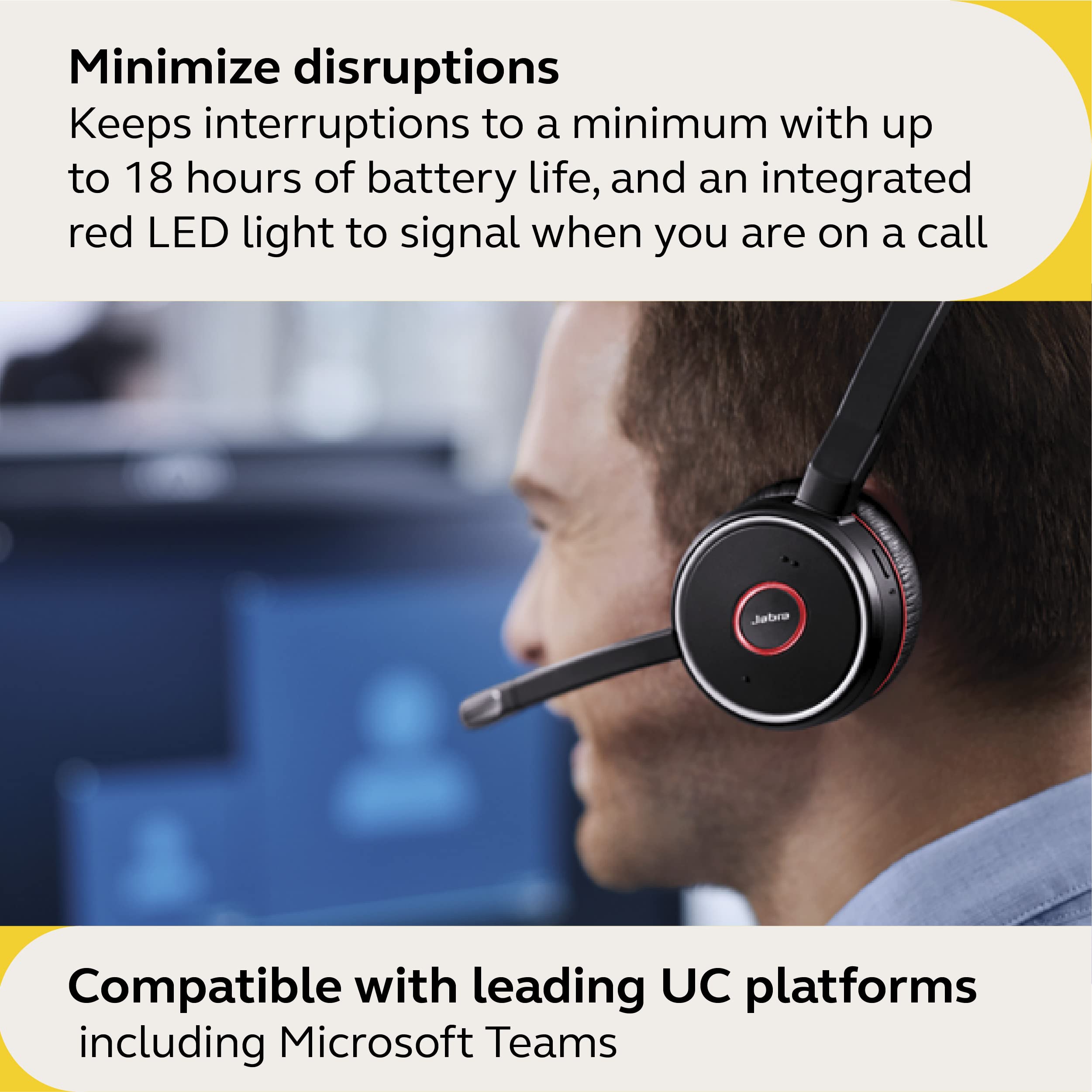 Jabra Evolve 75 SE Stereo Wireless Headset - Bluetooth Headset with Noise-Cancelling Mic, Active Noise Cancellation and Charging Stand - MS Teams Certified, Works with All Other Platforms - Black