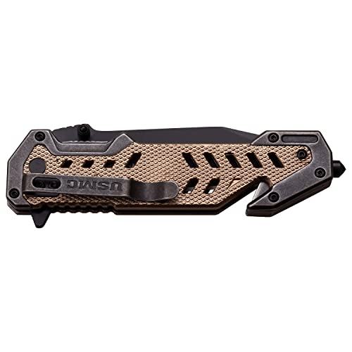 U.S. Marines by MTech USA M-A1052DT Spring Assist Folding Knife, Black Blade, Desert Tan Handle, 5-Inch Closed
