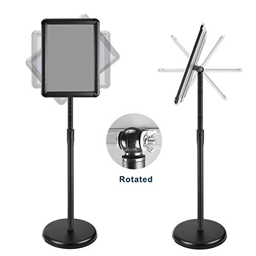 JIUYE 8.5x11Inch Floor Standing Sign Holder,Height Adjustable Pedestal Poster Sign Stand,360° Swivel Front Snap Open Poster Frame for Displaying Notice/Sign/Advertisement,Black