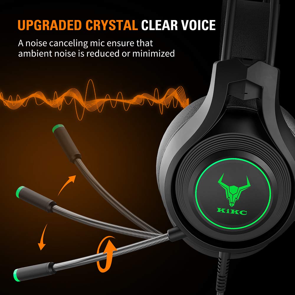 Kikc V3 headsets PS4 Stereo Xbox one Headset Wired PC Gaming Headphones with Noise Canceling Mic, Over Ear Gaming Headphones for PS4/PS5/Xbox one/PC/MAC