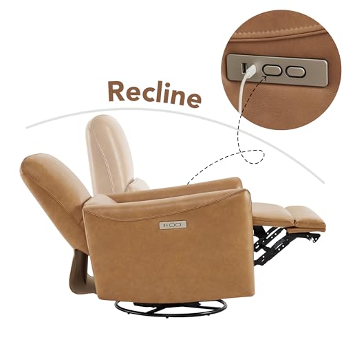KISLOT Power Recliner Chair Nursery Swivel Glider Rocker Oversized Upholstered Sofa with Headrest USB Charging Ports for Living Room, 34''W, Dark Brown