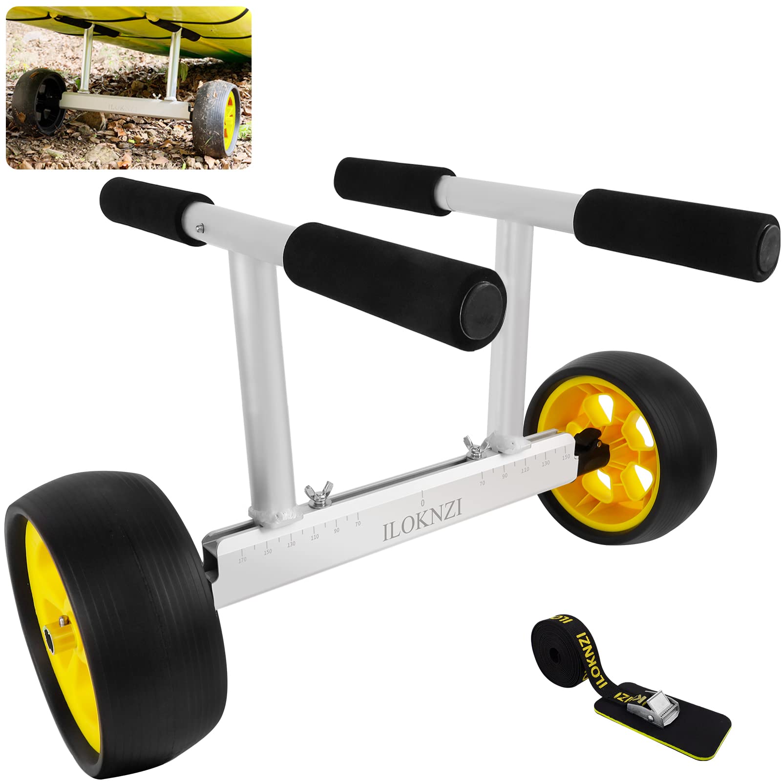 LOKNZI T-Shaped Width Adjustable Kayak cart with Flat-Free Wheels & Metal Buckle Strap for Kayaks and Canoes,High Pressure Capacity