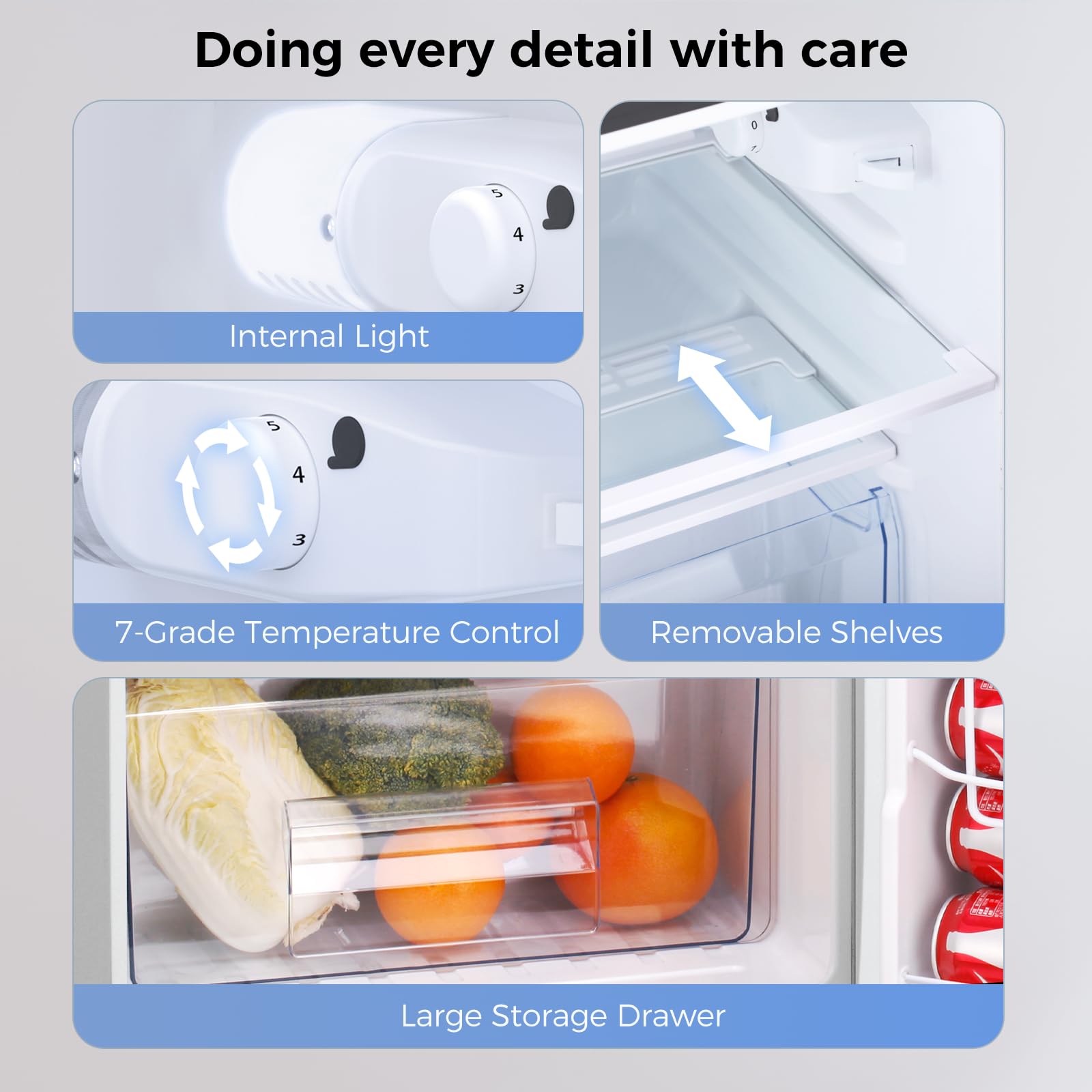 Kismile 3.2 Cu.Ft Mini Fridge with Freezer,Freestanding Compact Refrigerator with Freezer,Adjustable Temperature,2 Door Mini Fridge for Home,Office,Dorm or RV, Apartment-Food Storage or Drink Beer