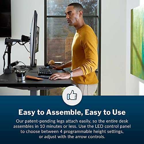 Vari Curve Electric Standing Desk 60" x 30" (VariDesk) - Sit to Stand Desk for Home, Office, Gaming w/Cable Passthroughs - Computer Desk w/ 4 Height Settings, Curved Desktop and Sturdy Legs (Black)