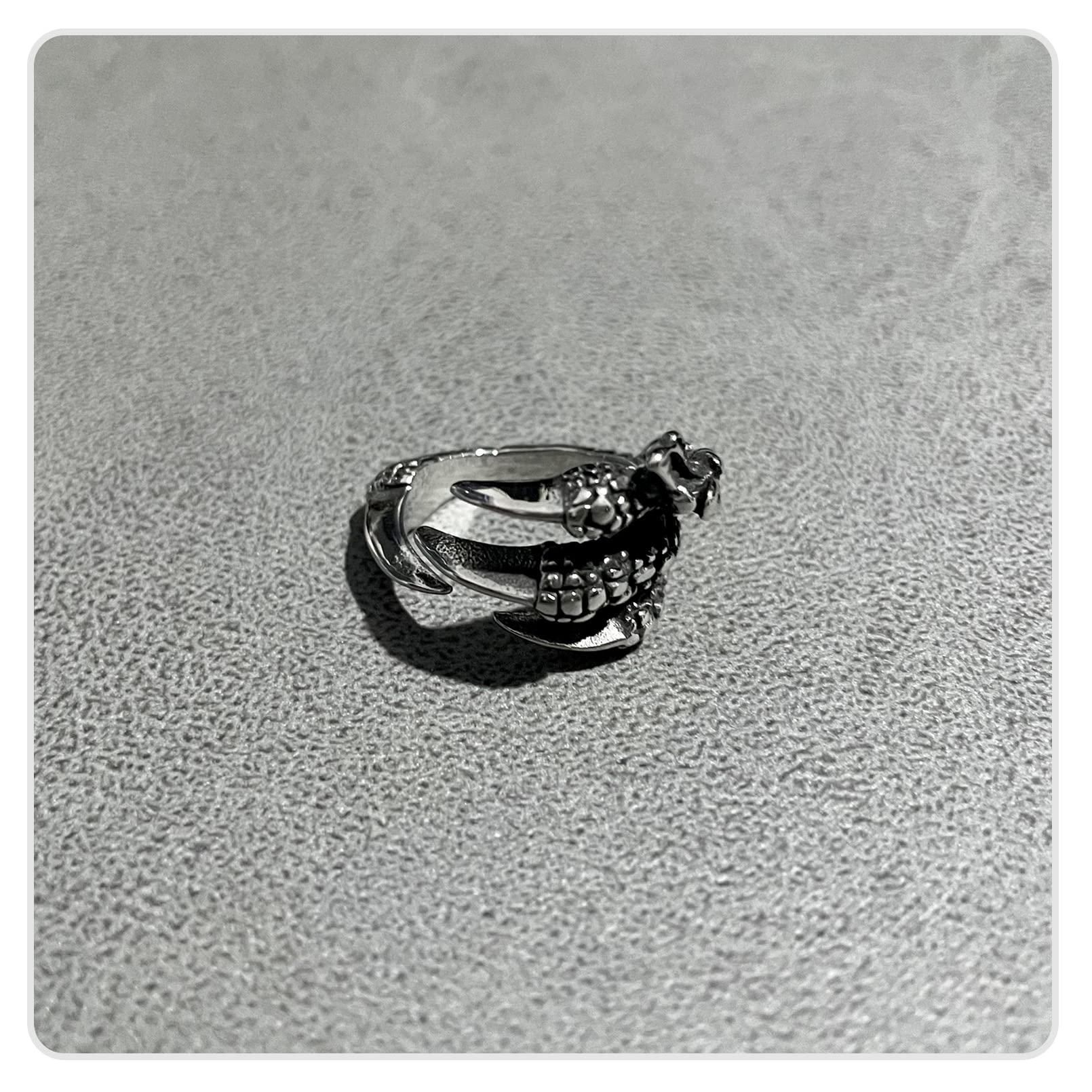 Nsitbbuery Hip Hop Jewelry Open Ring Stainless Steel Dragon Claw Ring(Steel(12))