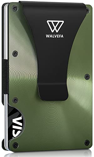 Minimalist Wallet for Men, Slim RFID Metal Money Clip Wallet, Smart Front Pocket Wallet Aluminum Credit Card Holder CD Texture (Amry Green)