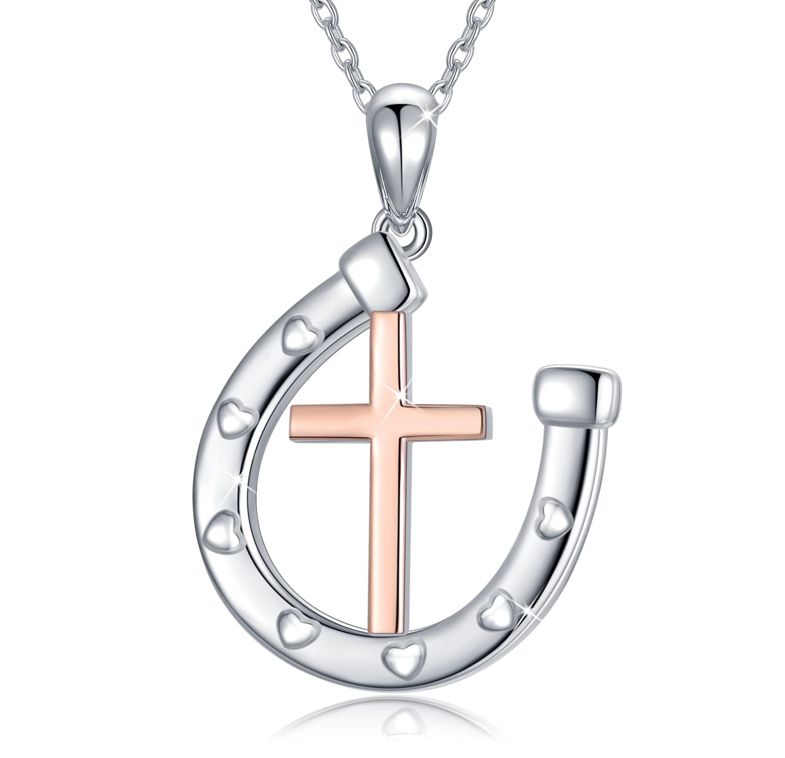 MEDWISE Faith Cross Horseshoe Necklace Gifts for Women Cowgirl Sterling Silver Horseshoe Pendant Necklace Jewelry for Horse Lover Birthday Christmas Gifts