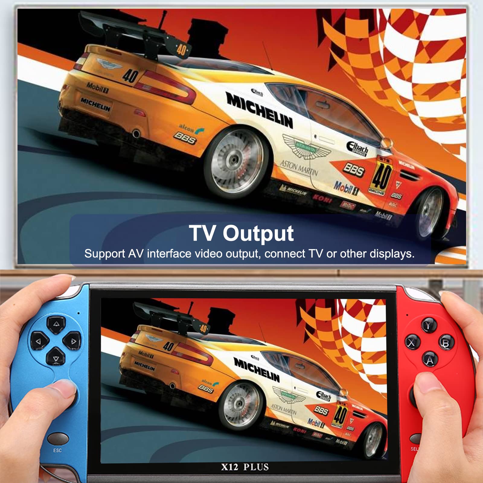 PENCHEN X12 Plus 7 inch Video Game Console Built in 1000 Games 16GB Handheld Double Joystick Game Controller Spupport AV Output TF Card Music E-Book